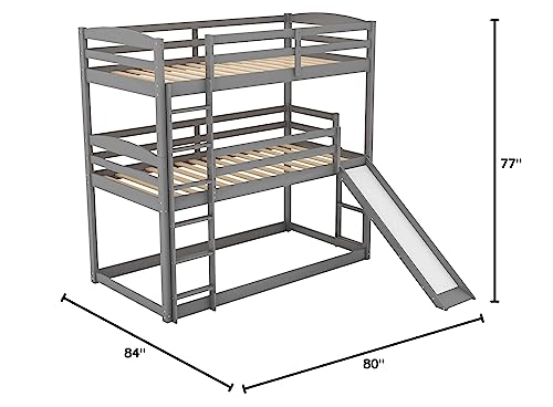 Triple Bunk Bed with Slide,Twin-Over-Twin-Over-Twin Bunkbeds with Ladder and Safety Guardrails for Kids/Teen/Adults Bedroom,Can Divided into 2 Beds,No Box Spring Needed,Pine Wood,Gray