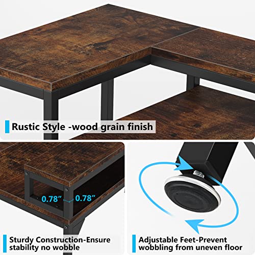 Tribesigns L Shaped Desk with Monitor Stand and Storage Shelves, Farmhouse Corner Computer Desk with Hutch, Crafting Gaming Table for Home Office, Rustic Style