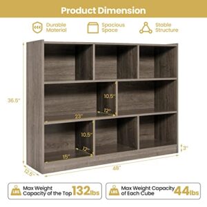 Tangkula Wood Storage Cube Bookcase, 3 Tier 8 Cube Open Shelf Storage Cabinet, Multipurpose Bookshelf, Display Shelf for Living Room, Bedroom, Study, Reading Nook, 48 x 12.5 x 36.5 Inch