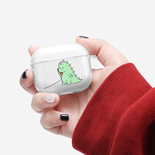 Cute Green Dinosaur Designed for AirPods Pro 2019 / AirPods Pro 2nd 2022 Case Cover, Transparent Soft TPU Shockproof Clear Cover with Keychain Kawaii Animal Compatible Apple AirPod Pro for Women Girls