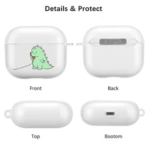 Cute Green Dinosaur Designed for AirPods Pro 2019 / AirPods Pro 2nd 2022 Case Cover, Transparent Soft TPU Shockproof Clear Cover with Keychain Kawaii Animal Compatible Apple AirPod Pro for Women Girls