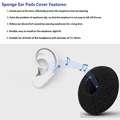 12 Pcs Black Soft Foam Earbuds Cushions Foam Earbud Earpad Ear Bud Pad Replacement Sponge Covers for 13-18mm Earpiece Headphone,Two Way Radio Walkie Talkie Earpiece