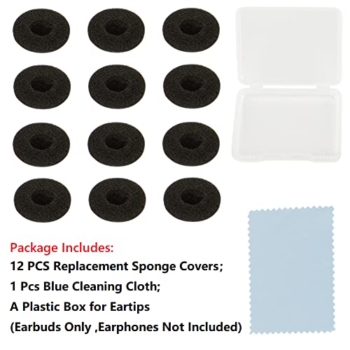 12 Pcs Black Soft Foam Earbuds Cushions Foam Earbud Earpad Ear Bud Pad Replacement Sponge Covers for 13-18mm Earpiece Headphone,Two Way Radio Walkie Talkie Earpiece