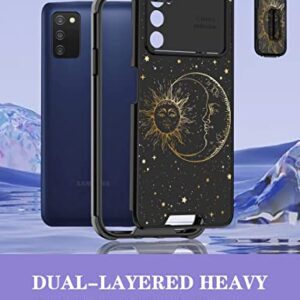 Goocrux for Samsung Galaxy A03S Case Sun and Moon Stars for Girls Women Cute Space Girly Phone Cover Fashion Gold Print Unique Design with Slide Camera Cover Aesthetic Cases for Galaxy A03S 5G 6.5''