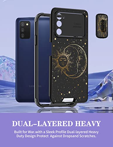 Goocrux for Samsung Galaxy A03S Case Sun and Moon Stars for Girls Women Cute Space Girly Phone Cover Fashion Gold Print Unique Design with Slide Camera Cover Aesthetic Cases for Galaxy A03S 5G 6.5''