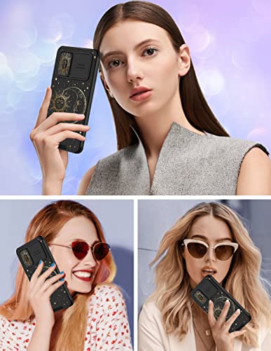 Goocrux for Samsung Galaxy A03S Case Sun and Moon Stars for Girls Women Cute Space Girly Phone Cover Fashion Gold Print Unique Design with Slide Camera Cover Aesthetic Cases for Galaxy A03S 5G 6.5''