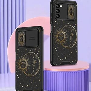 Goocrux for Samsung Galaxy A03S Case Sun and Moon Stars for Girls Women Cute Space Girly Phone Cover Fashion Gold Print Unique Design with Slide Camera Cover Aesthetic Cases for Galaxy A03S 5G 6.5''