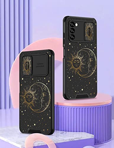 Goocrux for Samsung Galaxy A03S Case Sun and Moon Stars for Girls Women Cute Space Girly Phone Cover Fashion Gold Print Unique Design with Slide Camera Cover Aesthetic Cases for Galaxy A03S 5G 6.5''