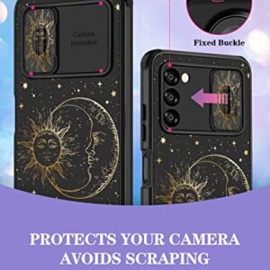 Goocrux for Samsung Galaxy A03S Case Sun and Moon Stars for Girls Women Cute Space Girly Phone Cover Fashion Gold Print Unique Design with Slide Camera Cover Aesthetic Cases for Galaxy A03S 5G 6.5''