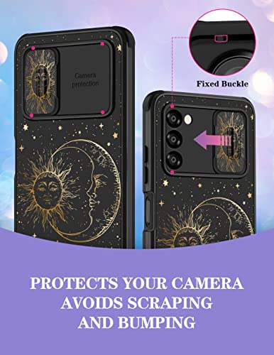 Goocrux for Samsung Galaxy A03S Case Sun and Moon Stars for Girls Women Cute Space Girly Phone Cover Fashion Gold Print Unique Design with Slide Camera Cover Aesthetic Cases for Galaxy A03S 5G 6.5''