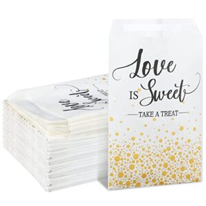 300 pcs wedding favor candy buffet bags 5 x 7 inch self adhesive wedding treat bags love is sweet take a treat individual cookie bags with gold dots kraft paper gift wrap bags for bridal shower party