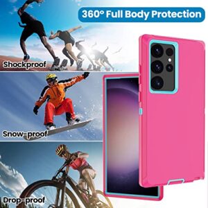 Annymall for Galaxy S23 Ultra Case with 2 Screen Protector,Heavy Duty Shockproof Drop Protective Dustproof Full Body Rugged 3-Layer Military Tough Durable Cover for Samsung Galaxy S23 Ultra (Pink)