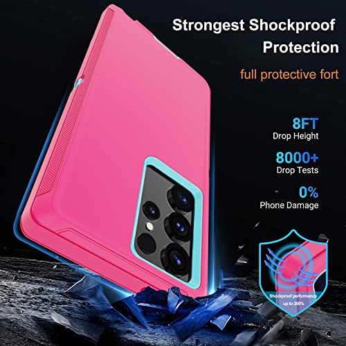 Annymall for Galaxy S23 Ultra Case with 2 Screen Protector,Heavy Duty Shockproof Drop Protective Dustproof Full Body Rugged 3-Layer Military Tough Durable Cover for Samsung Galaxy S23 Ultra (Pink)