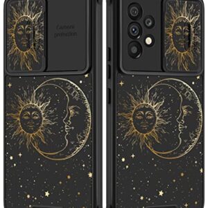 Goocrux for Samsung Galaxy A53 5G Case Sun and Moon Stars for Girls Women Cute Space Girly Phone Cover Fashion Gold Print Unique Design with Slide Camera Cover Aesthetic Cases for Galaxy A53 6.5''