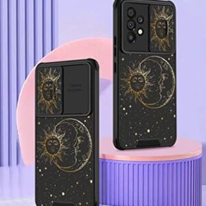 Goocrux for Samsung Galaxy A53 5G Case Sun and Moon Stars for Girls Women Cute Space Girly Phone Cover Fashion Gold Print Unique Design with Slide Camera Cover Aesthetic Cases for Galaxy A53 6.5''