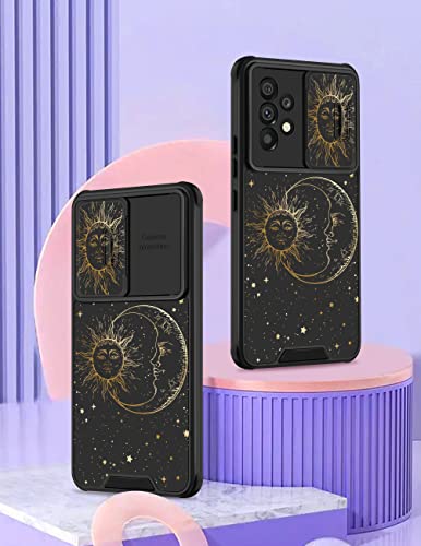 Goocrux for Samsung Galaxy A53 5G Case Sun and Moon Stars for Girls Women Cute Space Girly Phone Cover Fashion Gold Print Unique Design with Slide Camera Cover Aesthetic Cases for Galaxy A53 6.5''