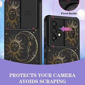 Goocrux for Samsung Galaxy A53 5G Case Sun and Moon Stars for Girls Women Cute Space Girly Phone Cover Fashion Gold Print Unique Design with Slide Camera Cover Aesthetic Cases for Galaxy A53 6.5''