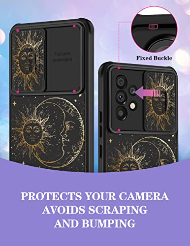 Goocrux for Samsung Galaxy A53 5G Case Sun and Moon Stars for Girls Women Cute Space Girly Phone Cover Fashion Gold Print Unique Design with Slide Camera Cover Aesthetic Cases for Galaxy A53 6.5''