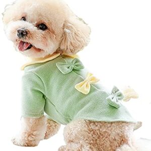 Milumia Pet T Shirt for Small Medium Dogs Puppy Outfits Bow Color Block Cat Clothes Green Medium