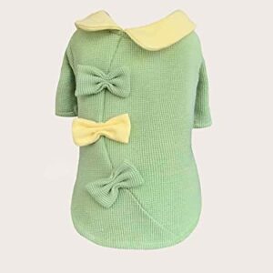 Milumia Pet T Shirt for Small Medium Dogs Puppy Outfits Bow Color Block Cat Clothes Green Medium