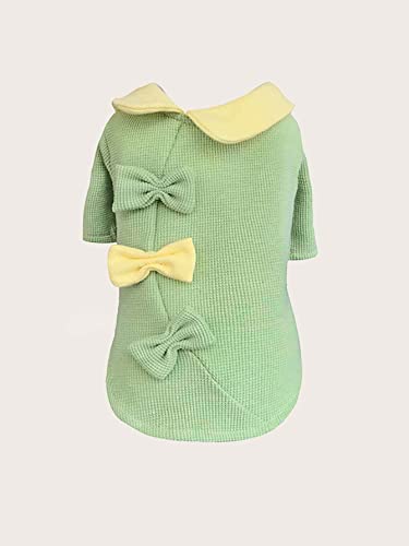 Milumia Pet T Shirt for Small Medium Dogs Puppy Outfits Bow Color Block Cat Clothes Green Medium