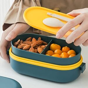 Lopeceal Bento Box Adult Lunch Food Box Double Layer Snap Buckle Design Lunch Containers Microwave Heating Large Capacity Food Grade Compartment Coffee