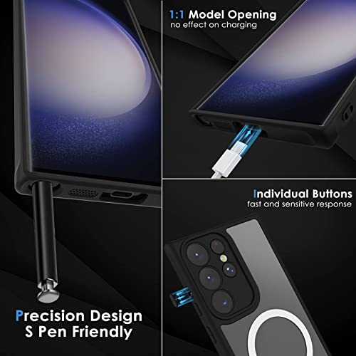 YMHML for Samsung Galaxy S23 Ultra Magnetic Case, Galaxy S23 Ultra Case with Camera Cover, Translucent Matte Back Anti-Fingerprint Shockproof Phone Case Compatible with Wireless Charger