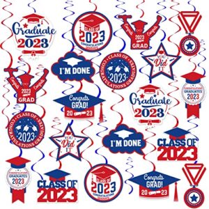 40 pcs graduation hanging swirls decorations red white blue class of 2023 graduation party supplies congrats grad foil ceiling swirls streamers for congratulation graduation party favors