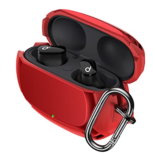 Beats Studio Buds Plus Case 2023, Jiunai Shockproof Heavy Duty Full Body Protective Dual Layer Studio Buds Cover Hybrid Rugged Case Carabiner for Beats Studio Buds 2021 Studio Buds Plus 2023 Red