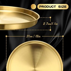 3 Pieces Gold Round Serving Tray Stainless Steel Round Coffee Table Tray Circle Decorative Tray Decorative Vanity Tray Jewelry Makeup Organizer for Bathroom Candle Perfume Countertop Kitchen (12 Inch)