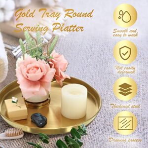 3 Pieces Gold Round Serving Tray Stainless Steel Round Coffee Table Tray Circle Decorative Tray Decorative Vanity Tray Jewelry Makeup Organizer for Bathroom Candle Perfume Countertop Kitchen (12 Inch)