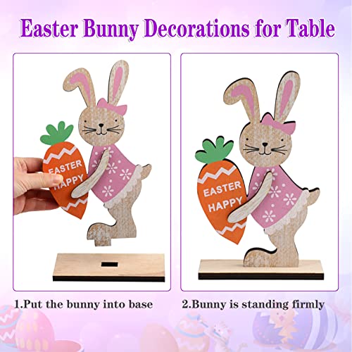 Easter Decorations for the Home 2 Pcs Wooden Easter Bunny Table Decorations Happy Easter Wooden Table Signs with Eggs Carrots for Table Living Room Office Farmhouse Spring Party Holiday Home Decor