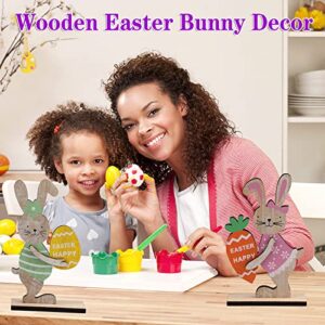 Easter Decorations for the Home 2 Pcs Wooden Easter Bunny Table Decorations Happy Easter Wooden Table Signs with Eggs Carrots for Table Living Room Office Farmhouse Spring Party Holiday Home Decor