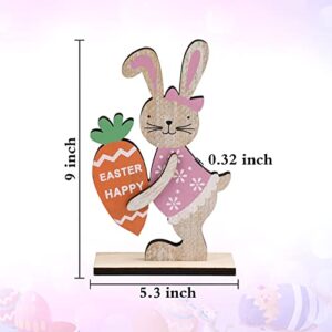 Easter Decorations for the Home 2 Pcs Wooden Easter Bunny Table Decorations Happy Easter Wooden Table Signs with Eggs Carrots for Table Living Room Office Farmhouse Spring Party Holiday Home Decor