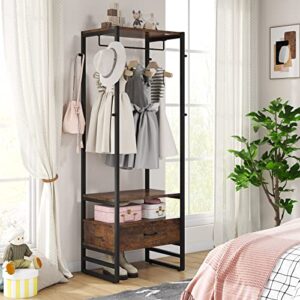 Tribesigns Coat Rack, 70.9" Hall Tree with Big Drawer Freestanding Closet Organizer for Entryway, 3-In-1 Industrial Garment Rack with 8 Hooks, Small Clothes Rack with Storage for Bedroom, Living Room