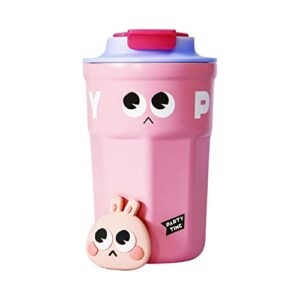 cartoon emoji water bottle thermos flask 316 stainless steel yeti cup gifts for women children（14 oz/400ml） (pink)