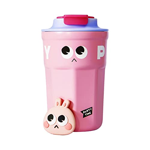 Cartoon emoji Water Bottle Thermos flask 316 stainless steel yeti cup gifts for women Children（14 oz/400ml） (pink)