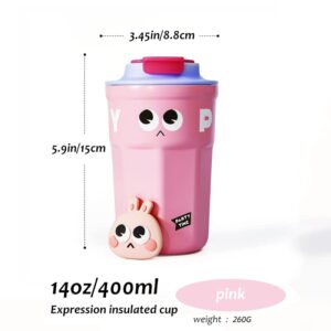 Cartoon emoji Water Bottle Thermos flask 316 stainless steel yeti cup gifts for women Children（14 oz/400ml） (pink)