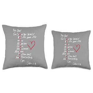 Christian Valentines Day Apparel and Designs John 3 16 Christian Day Valentine Throw Pillow, 16x16, Multicolor