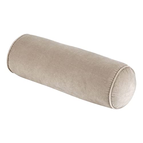 Nate Home by Nate Berkus Decorative Cotton Velvet Bolster Pillow | Soft Luxurious Modern Decor, Cushion for Couch, Chairs, or Bedroom from mDesign - Oblong Size 7" x20", Fossil (Beige)