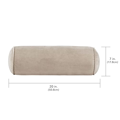 Nate Home by Nate Berkus Decorative Cotton Velvet Bolster Pillow | Soft Luxurious Modern Decor, Cushion for Couch, Chairs, or Bedroom from mDesign - Oblong Size 7" x20", Fossil (Beige)