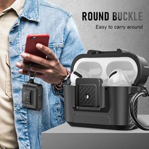 Youtec for for Airpods Pro Case Cover for Men with Lock, Military Armor Series Full-Body AirPod Pro Case with Keychain Cool Air Pod Pro Shockproof Protective Case for for Airpods Pro 2019,Black