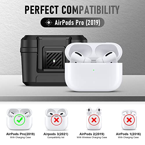 Youtec for for Airpods Pro Case Cover for Men with Lock, Military Armor Series Full-Body AirPod Pro Case with Keychain Cool Air Pod Pro Shockproof Protective Case for for Airpods Pro 2019,Black