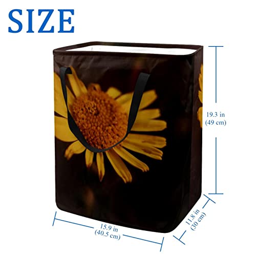 Yellow Chrysanthemum Print Collapsible Laundry Hamper, 60L Waterproof Laundry Baskets Washing Bin Clothes Toys Storage for Dorm Bathroom Bedroom