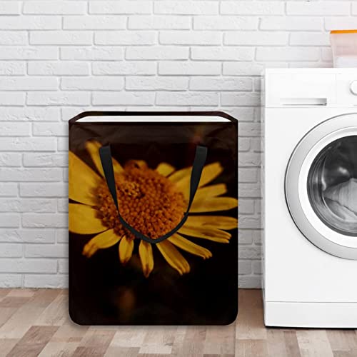 Yellow Chrysanthemum Print Collapsible Laundry Hamper, 60L Waterproof Laundry Baskets Washing Bin Clothes Toys Storage for Dorm Bathroom Bedroom