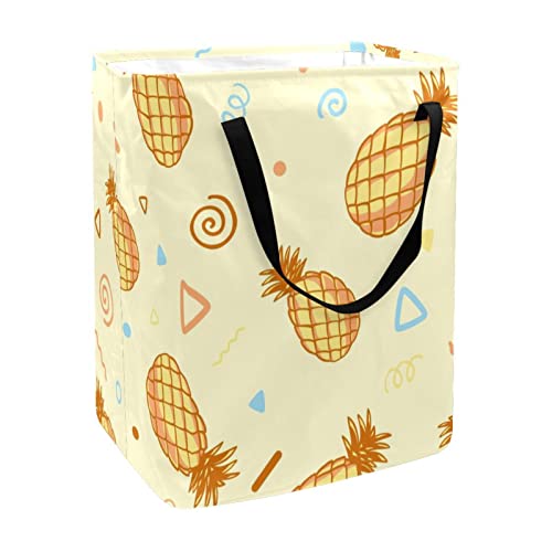 Fruits Pineapple Background Print Collapsible Laundry Hamper, 60L Waterproof Laundry Baskets Washing Bin Clothes Toys Storage for Dorm Bathroom Bedroom