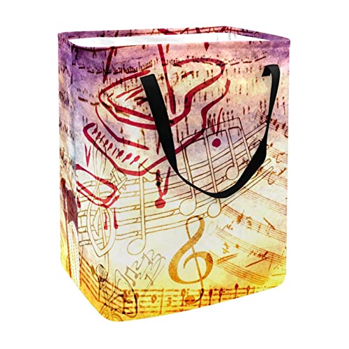 Music Notes Piano Print Collapsible Laundry Hamper, 60L Waterproof Laundry Baskets Washing Bin Clothes Toys Storage for Dorm Bathroom Bedroom