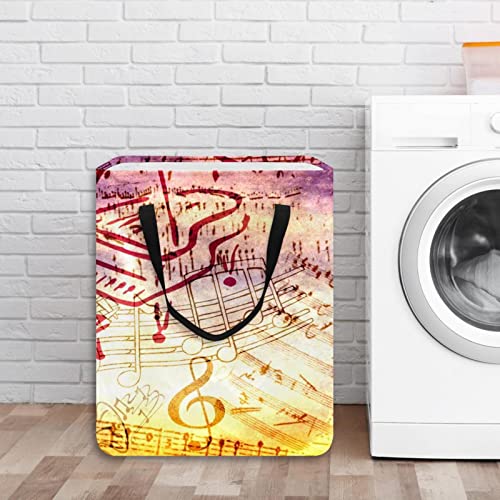 Music Notes Piano Print Collapsible Laundry Hamper, 60L Waterproof Laundry Baskets Washing Bin Clothes Toys Storage for Dorm Bathroom Bedroom