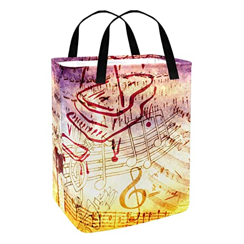 Music Notes Piano Print Collapsible Laundry Hamper, 60L Waterproof Laundry Baskets Washing Bin Clothes Toys Storage for Dorm Bathroom Bedroom