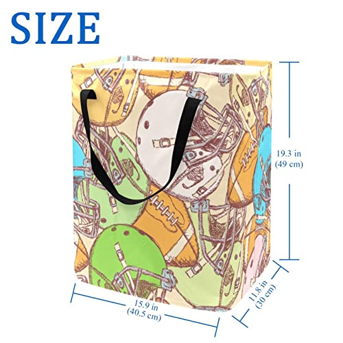 Sketch Helmet and American Football Print Collapsible Laundry Hamper, 60L Waterproof Laundry Baskets Washing Bin Clothes Toys Storage for Dorm Bathroom Bedroom